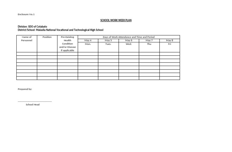 Work Week Plan (2) | PDF