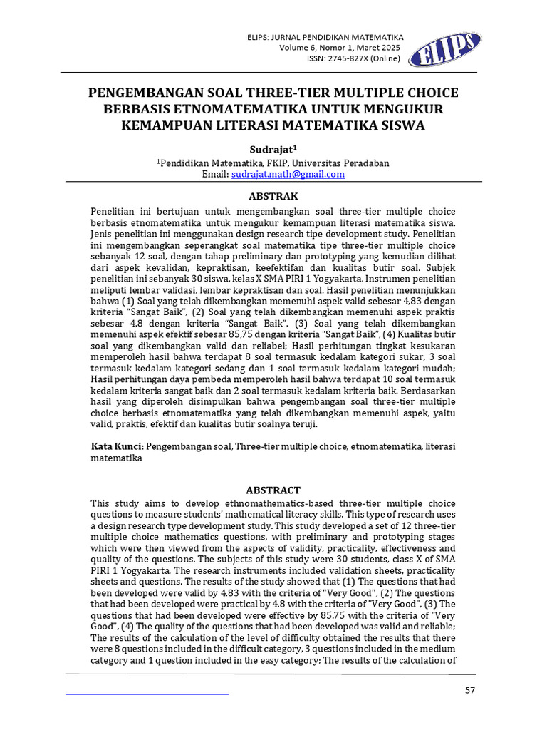 Sudrajat-Pengembangan Soal Three-Tier Multiple Choice Berbasis Etnomatematika Untuk Mengukur ...