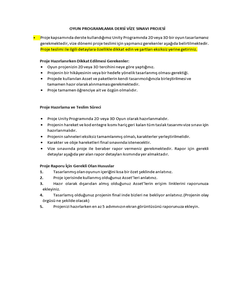 Oyun Programlama Vize Rubrik | PDF