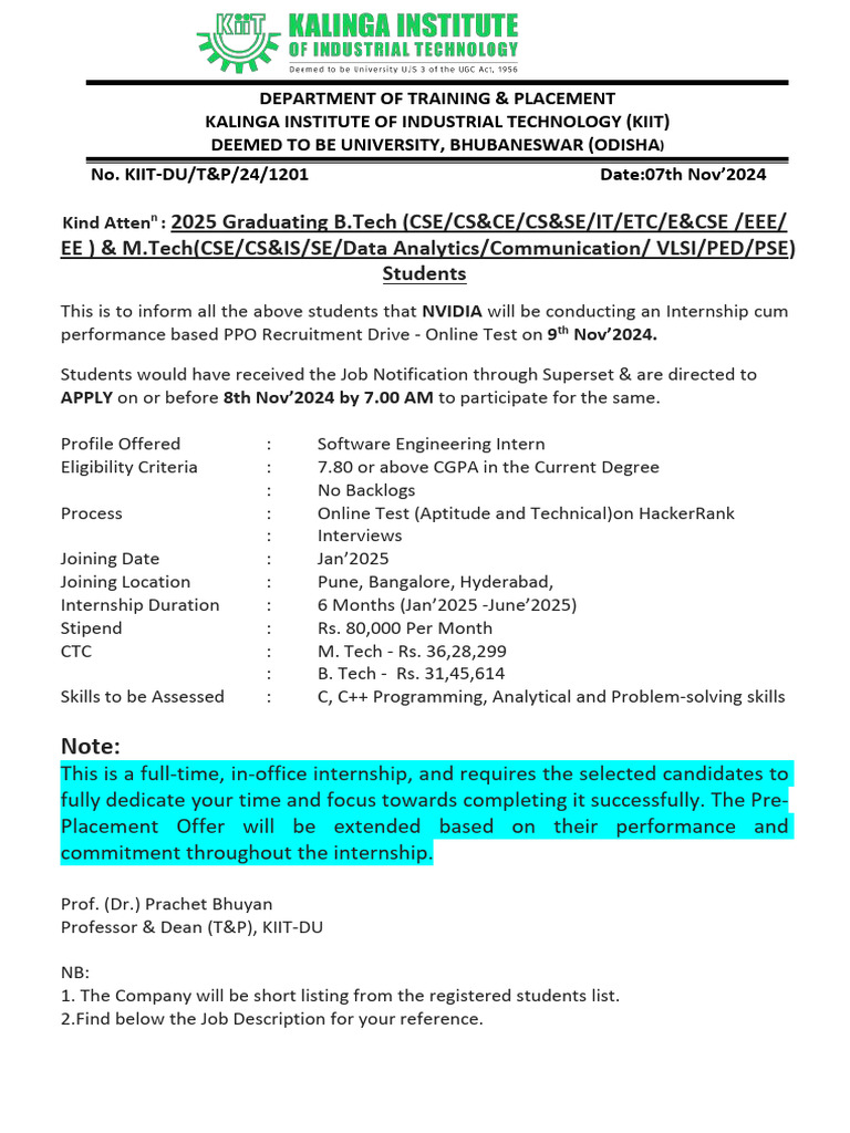 Registration For NVIDIA Internship Cum PPO Recruitment Drive - 2025 ...