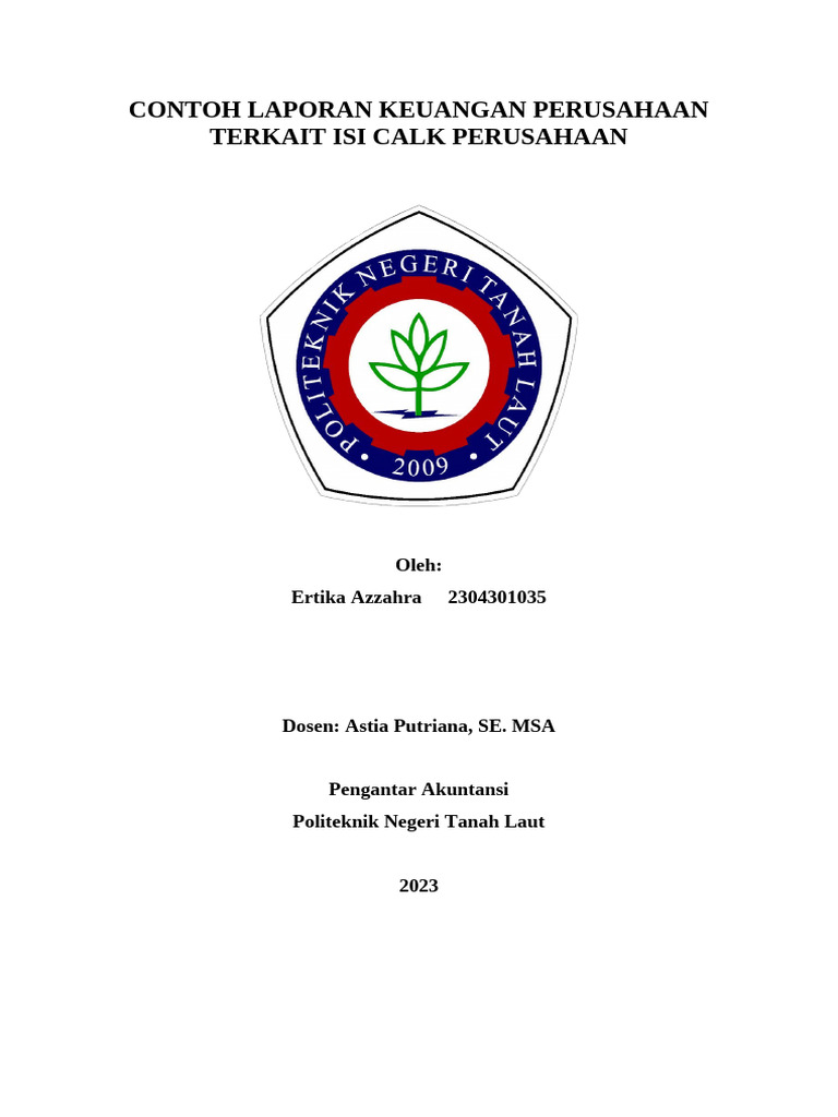 CONTOH LAPORAN KEUANGAN PERUSAHAAN TERKAIT ISI CALK PERUSAHAAN Ertika ...