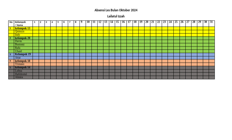 Absensi Les Bulan Oktober 2024 | PDF