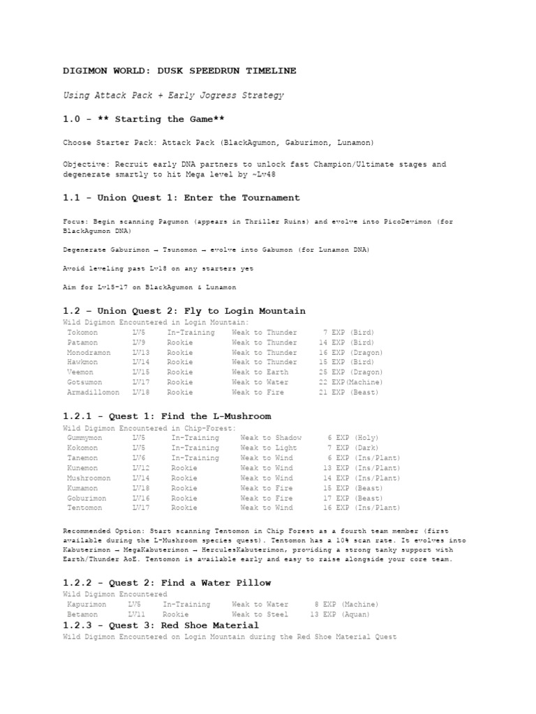 Digimon World - Dusk Speedrun Timeline | PDF