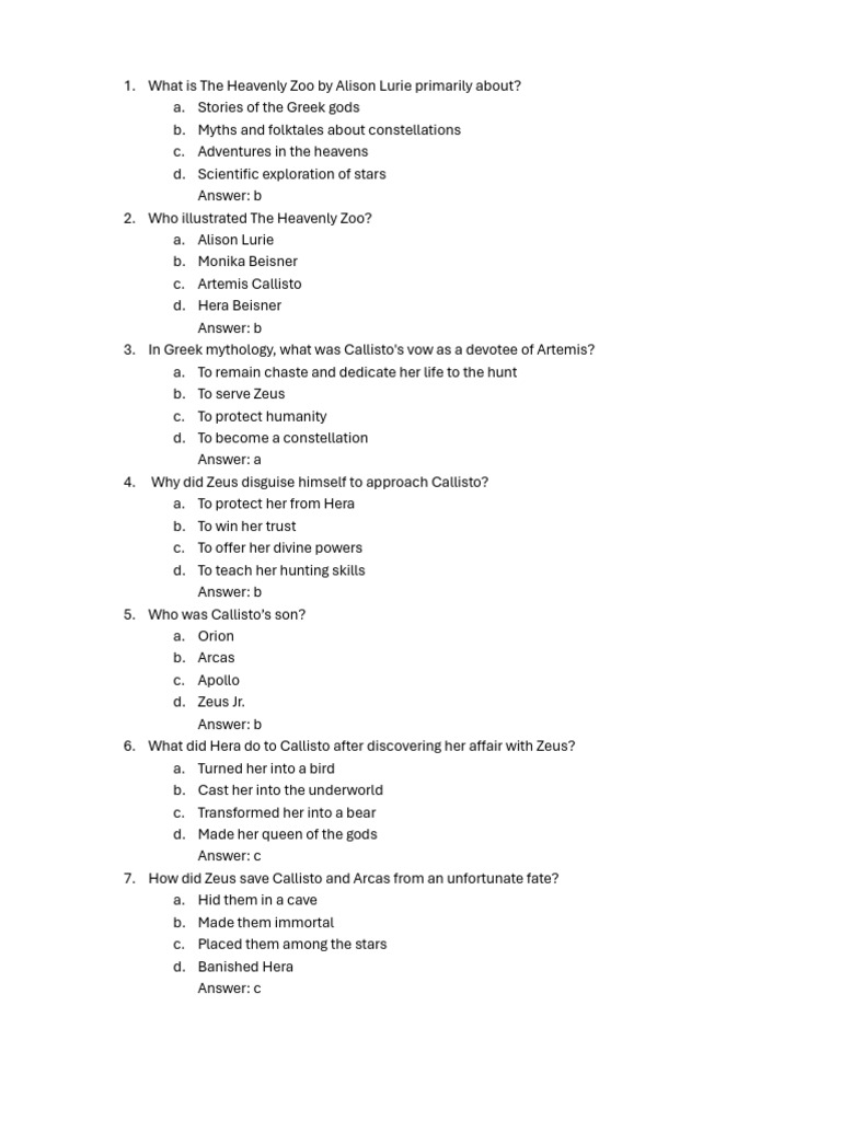 Heavenly Zoo QuestionsWithAnswers | PDF | Greek Mythology | Mythology