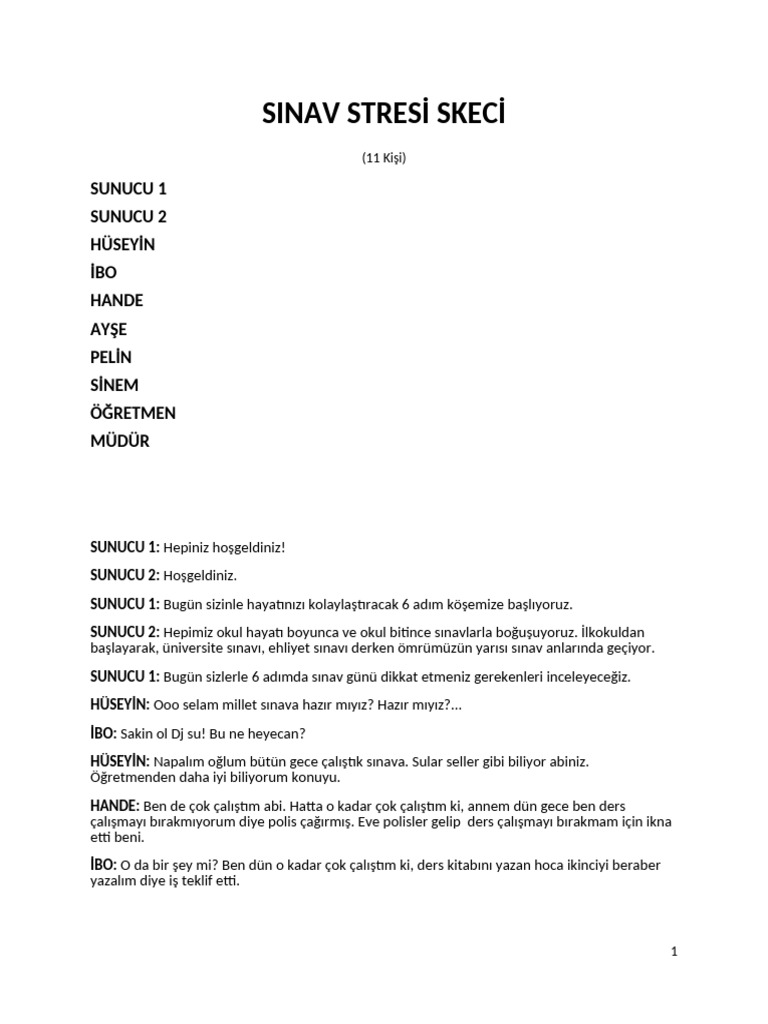 SKEÇ - SINAV STRESİ -2 Sunuculu- 3B (2) | PDF