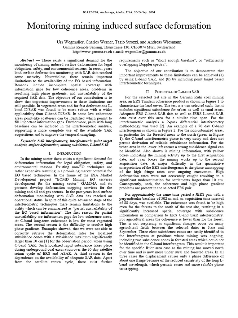 Monitoring Mining Induced Surface Deformation - Urs Wegmüller, Charles ...