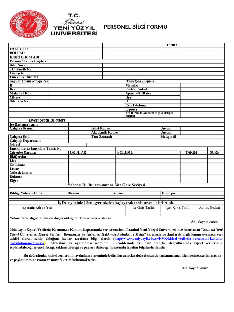 Personel Bilgi Formu | PDF