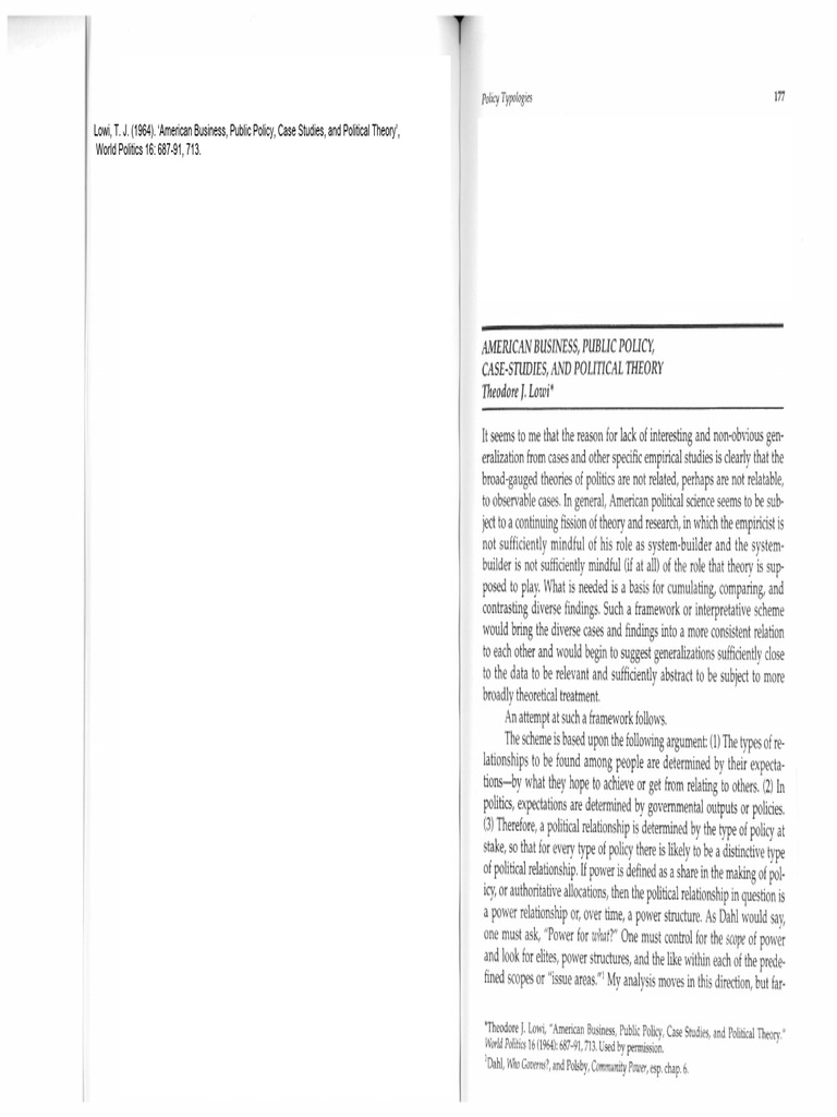 Lowi, T. J. (1964) - American Business, Public Policy, Case Studies ...