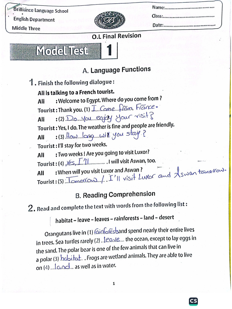 OL Revision Model Answer | PDF