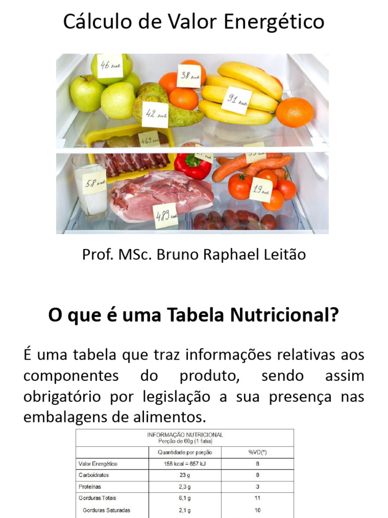Cálculo do Valor Energético dos Alimentos | PDF | Energia alimentar ...