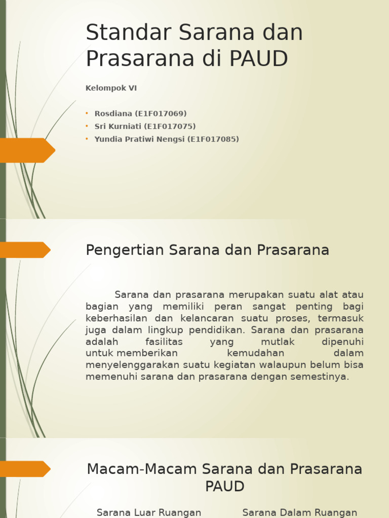 Standar Sarana Dan Prasarana Di PAUD | PDF