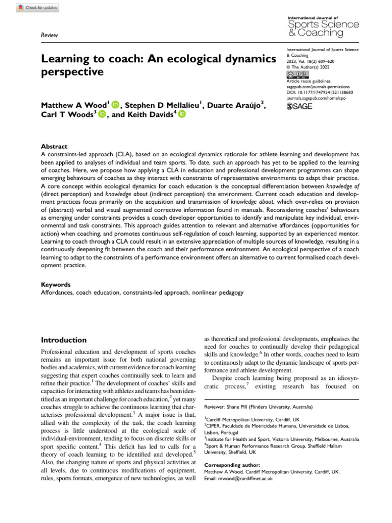 Ecological Dynamics in Coach Education | PDF | Learning | Knowledge