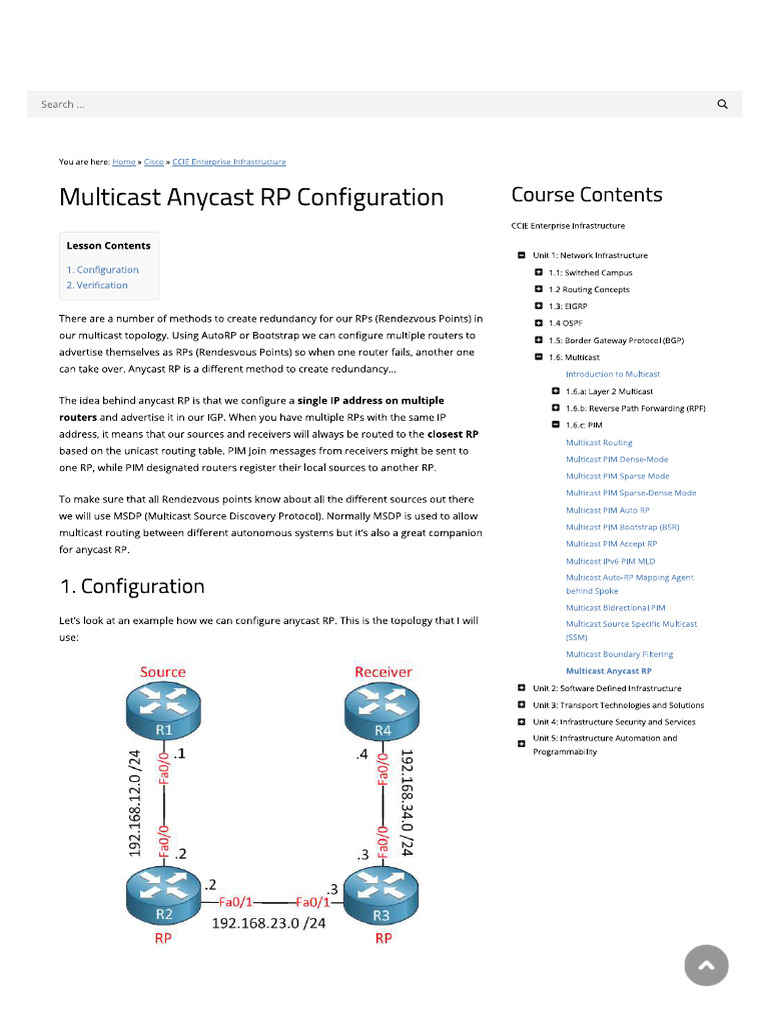 Multicast Anycast RP Configuration | PDF
