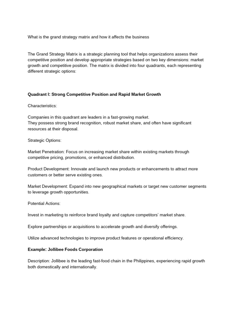Understanding the Grand Strategy Matrix | PDF | Competitive Advantage ...