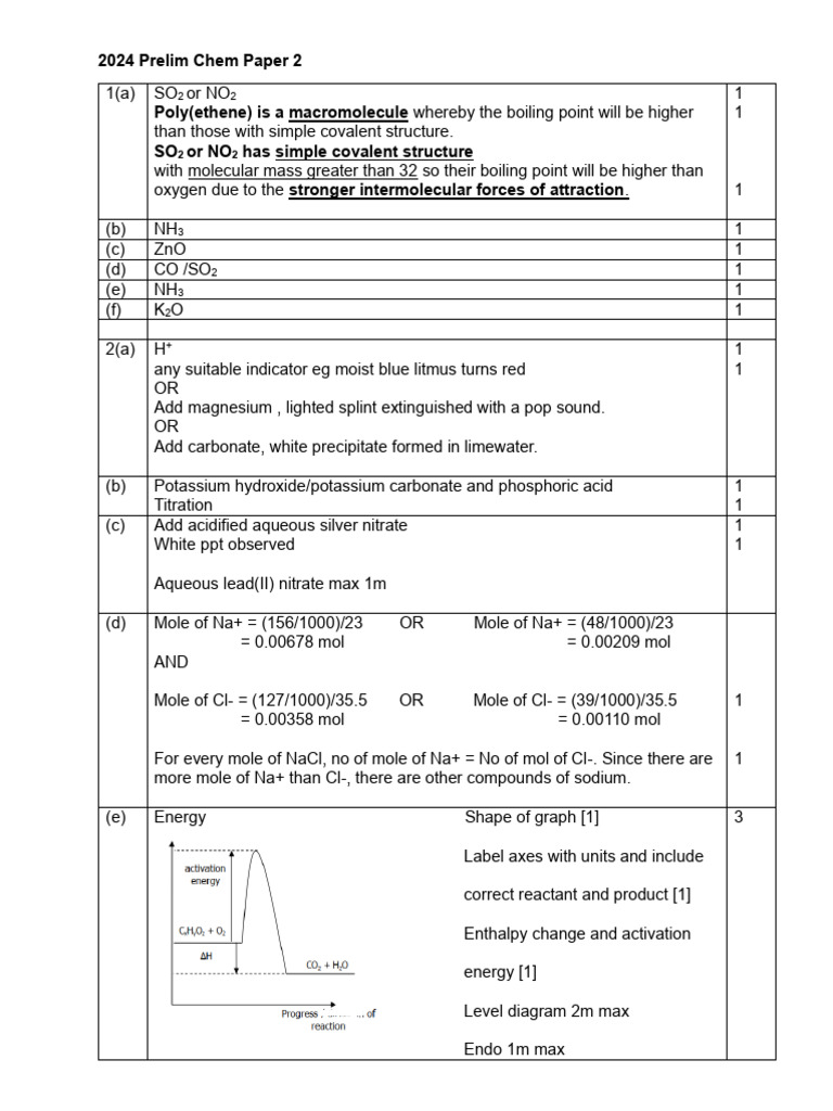 2024 Chem Prelim P2 Answers | PDF | Chlorine | Ion