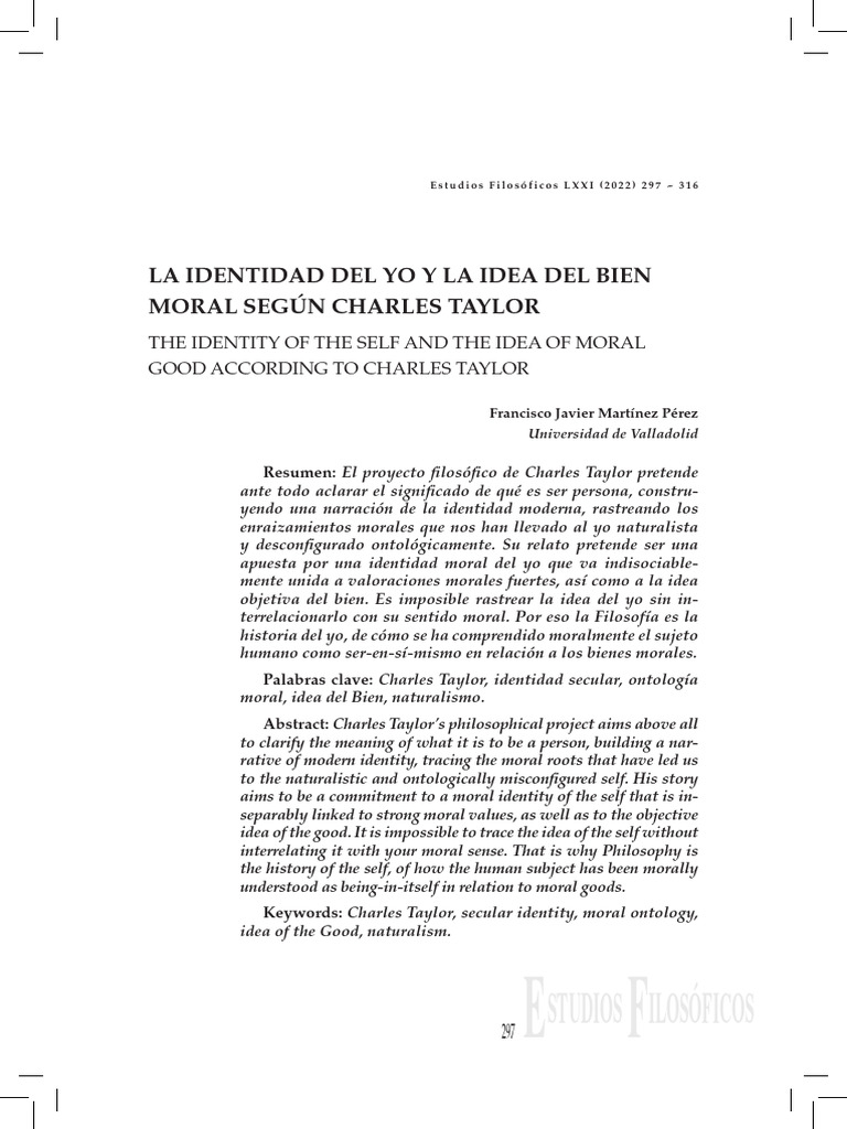 La Identidad Del Yo y La Idea Del Bien Moral Según Charles Taylor | PDF | Moralidad | Ontología