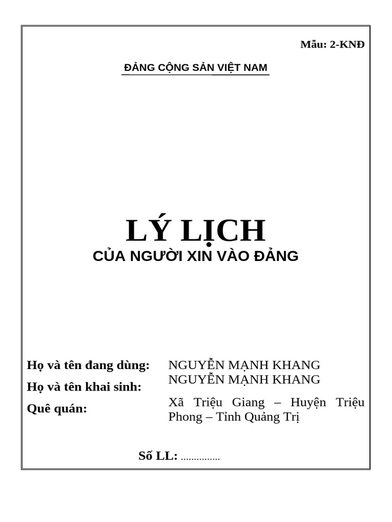 Mau 2 Ly Lich Nguoi Xin Vao Dang | PDF