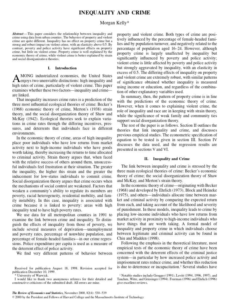 INEQUALITY AND CRIME KELLY | PDF | Gini Coefficient | Crimes
