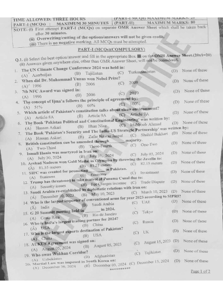 Css Current Affairs Paper 2025 | PDF