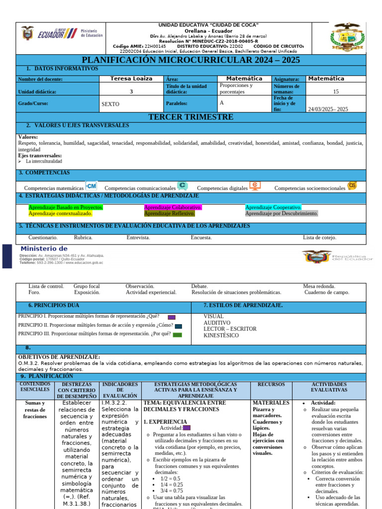 PLANIFICACION MATEMATICA TERCER TRIMESTRE | PDF | Porcentaje | División ...