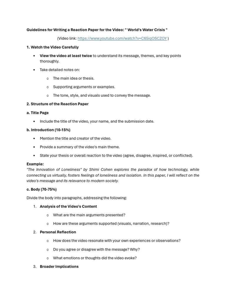 Writing a Reaction Paper on Water Crisis | PDF | Thesis | Citation