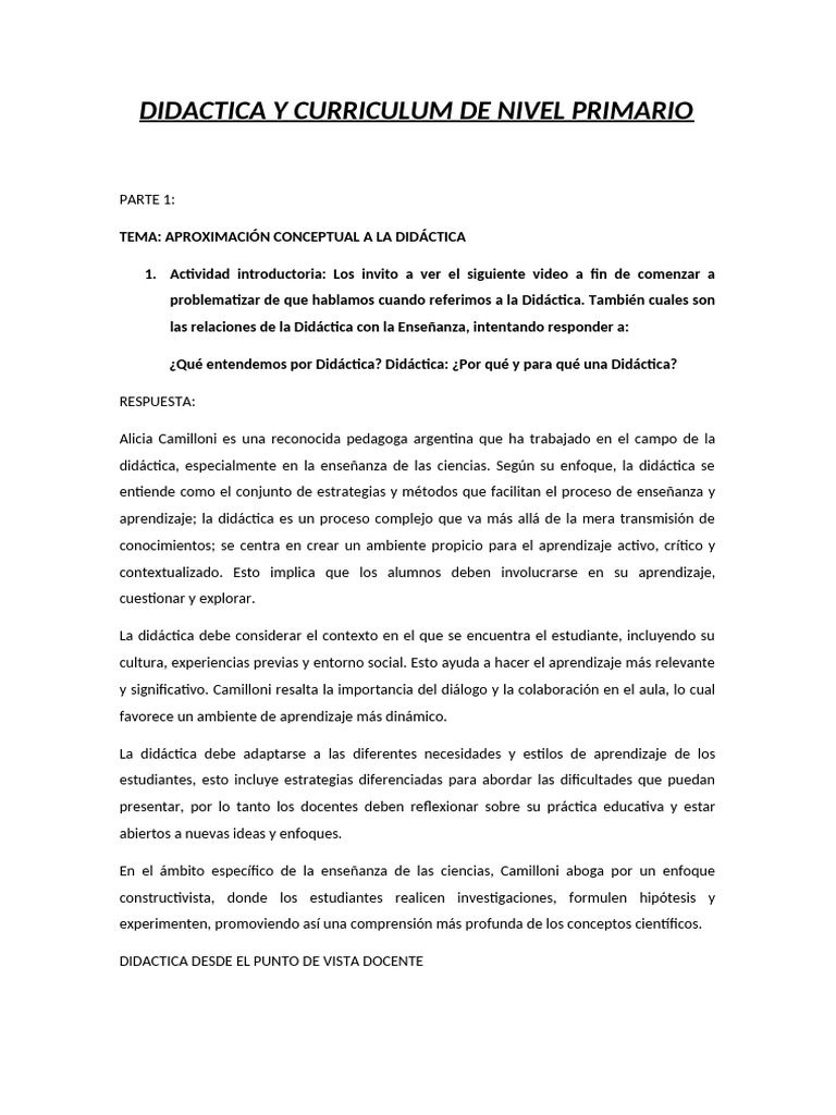 DIDACTICA Y CURRICULUM DE NIVEL PRIMARIO Trabajo | PDF | Enseñando | Plan de estudios