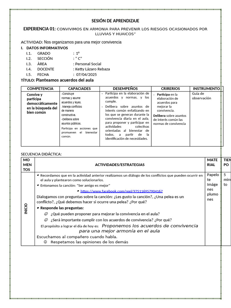 P.S 111BRIL- PRPONEMOS ACUERDOS (3) | PDF | Aprendizaje
