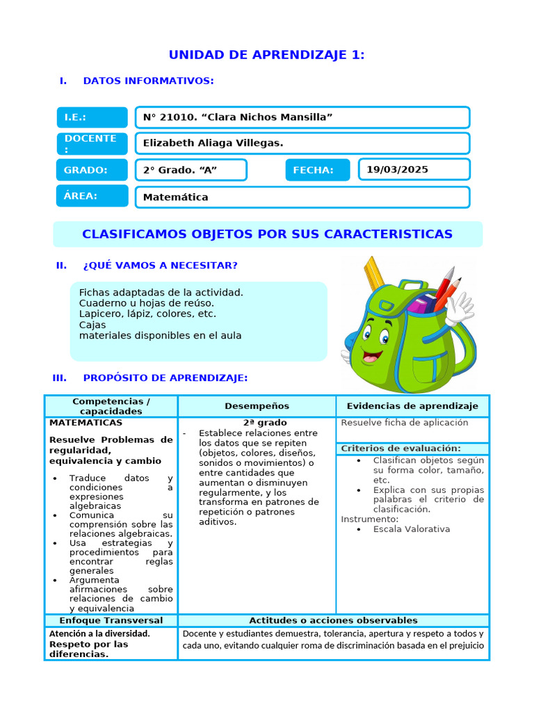 SESION 2 MATE-CLASIFICAMOS OBJETOS POR SUS CARACTERISTICAS | PDF ...