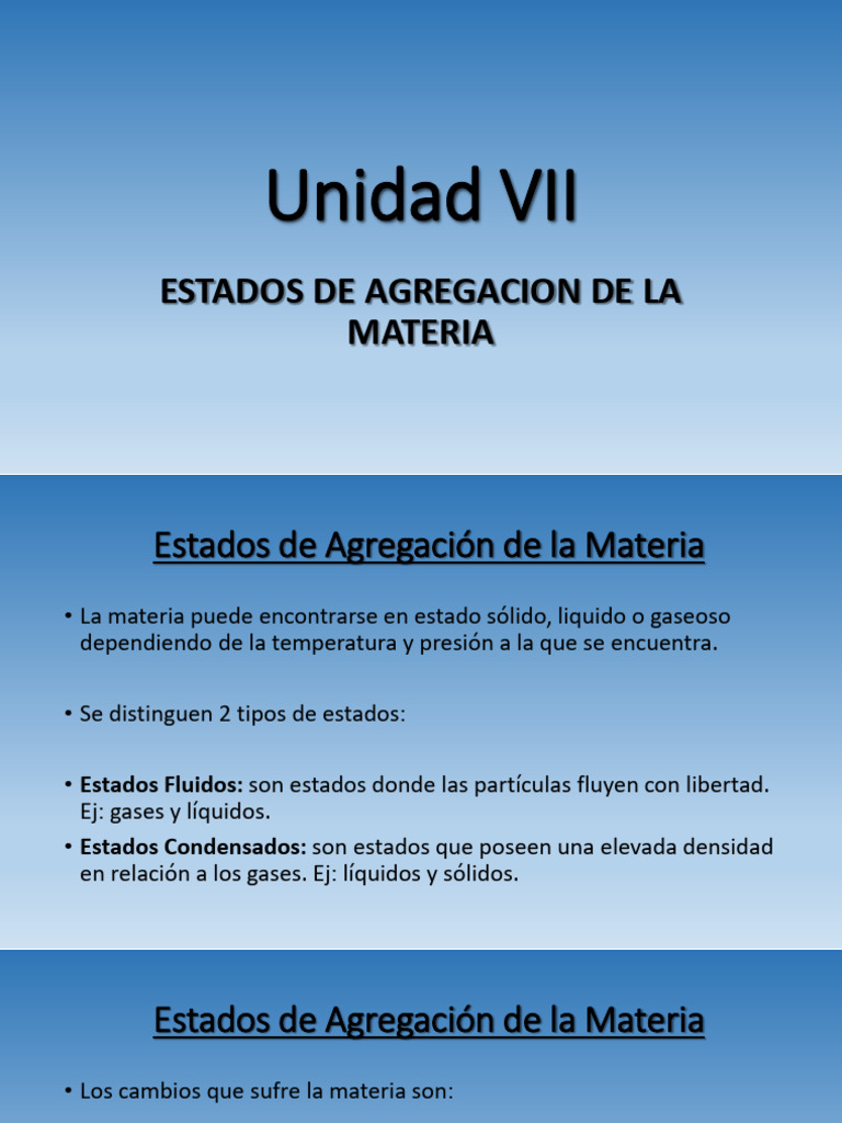 Clase Unidad ESTADOS DE AGREGACION DE LA MATERIA - Química | PDF ...
