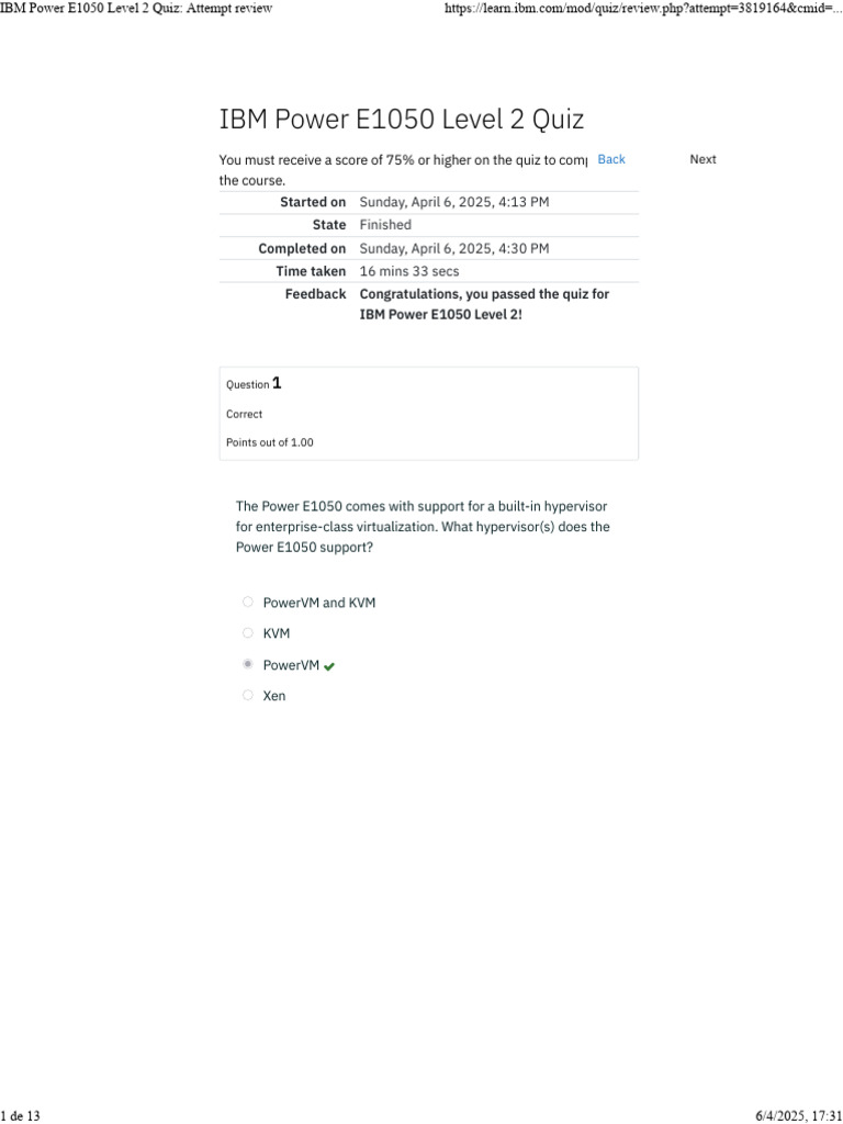 IBM Power E1050 Level 2 Quiz Review | PDF | Virtualization | Virtual ...