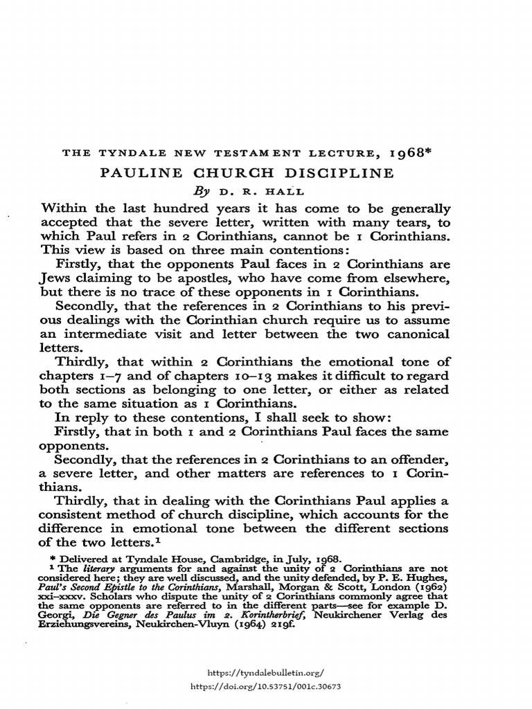 Pauline Church Discipline in Corinthians | PDF | First Epistle To The ...