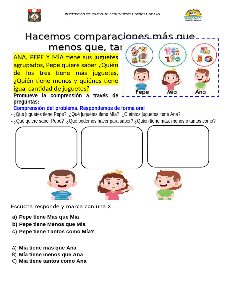 PRACTICA DE MAT mas que menos que tantos como | PDF