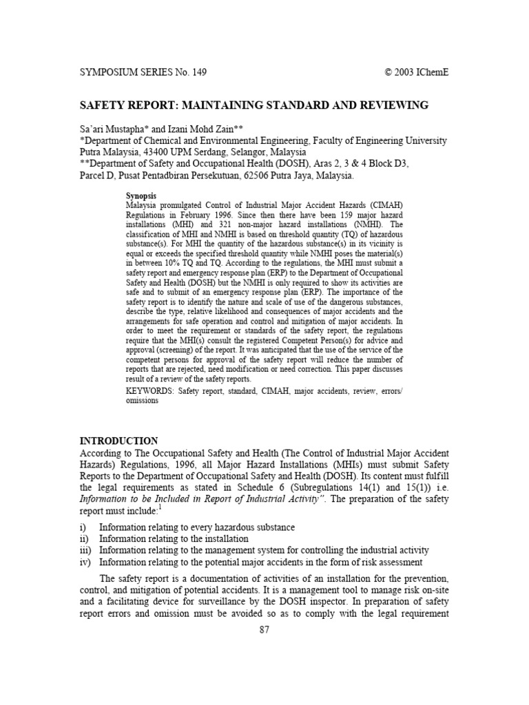 CIMAH Comparison IChemE | PDF | Hazards | Safety