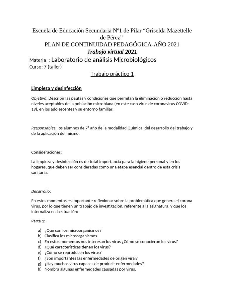 Lab de Analisis Microbiologicos Tp1 - 7mo Año | PDF | Virus | Influenza