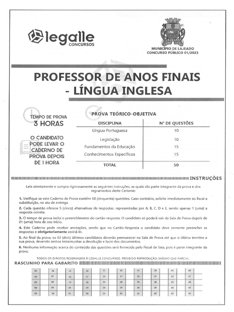 Provas Inglês - Legalle | PDF
