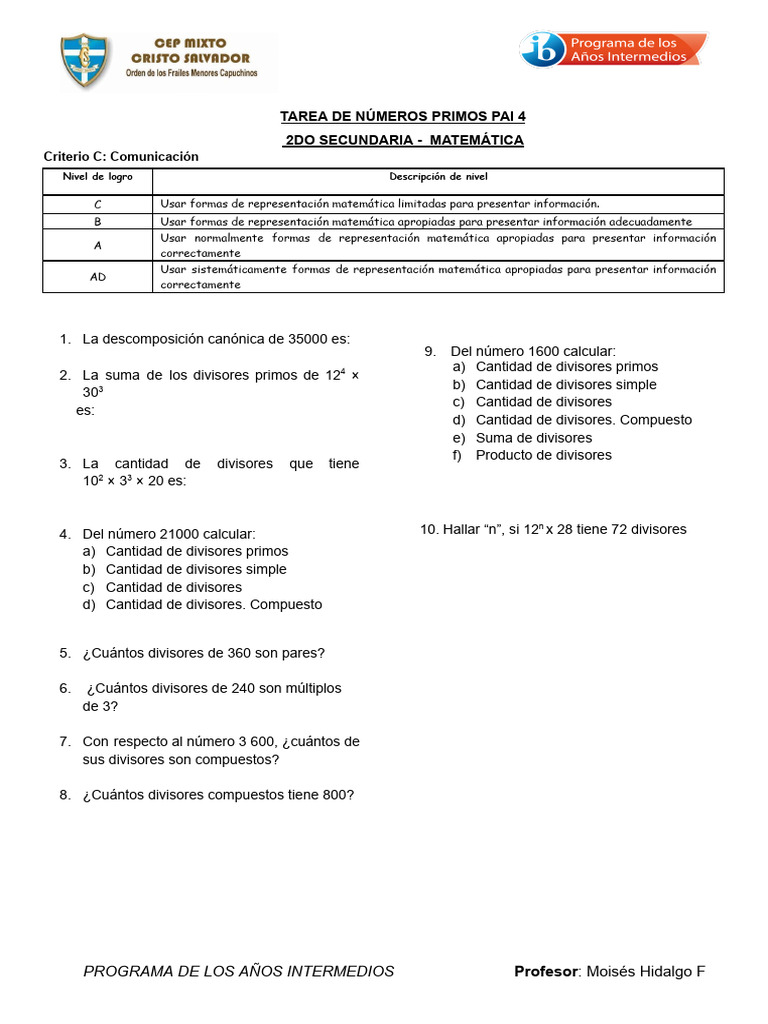Tarea de Numeros Primos | PDF