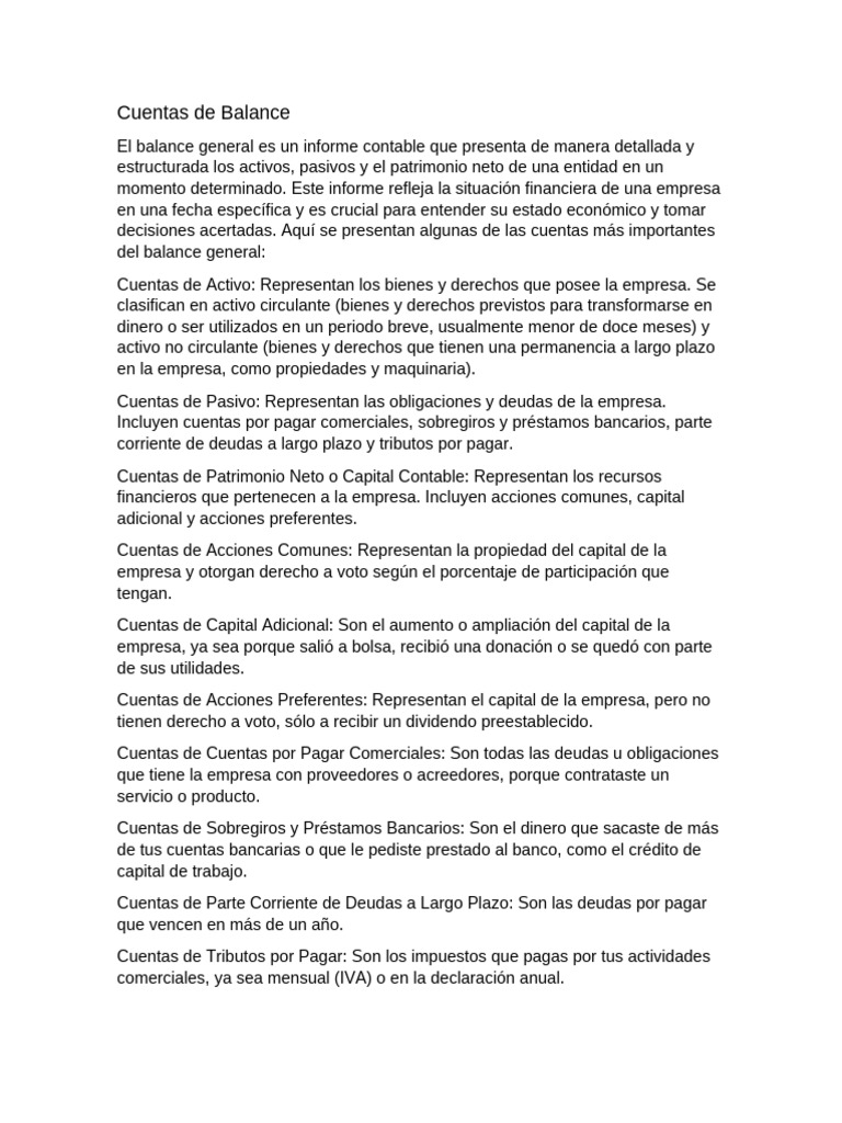 Cuentas Clave del Balance General | PDF