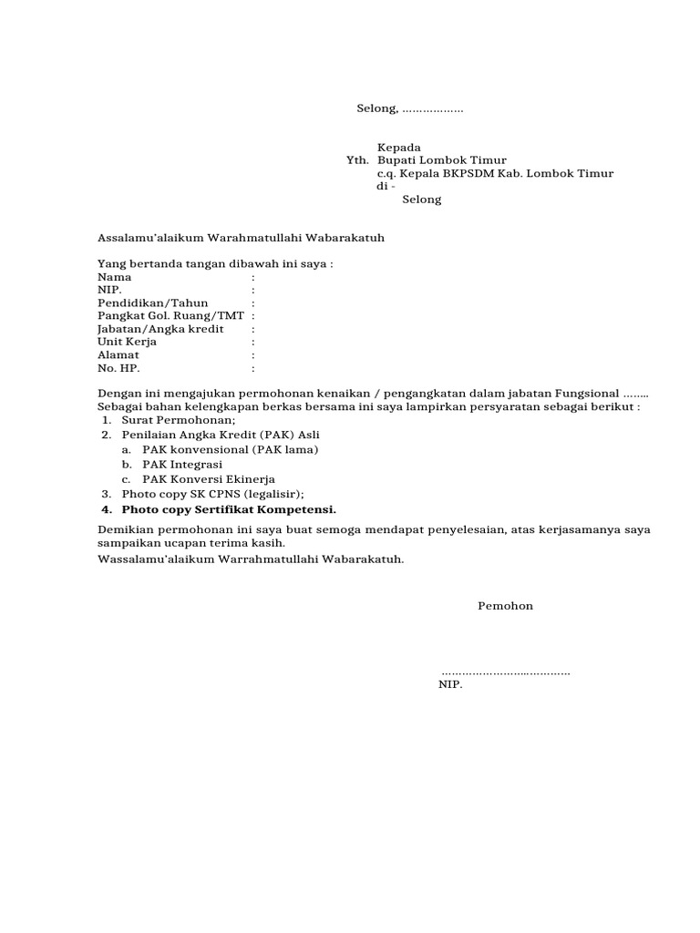 SURAT PERMOHONAN JAFUNG | PDF