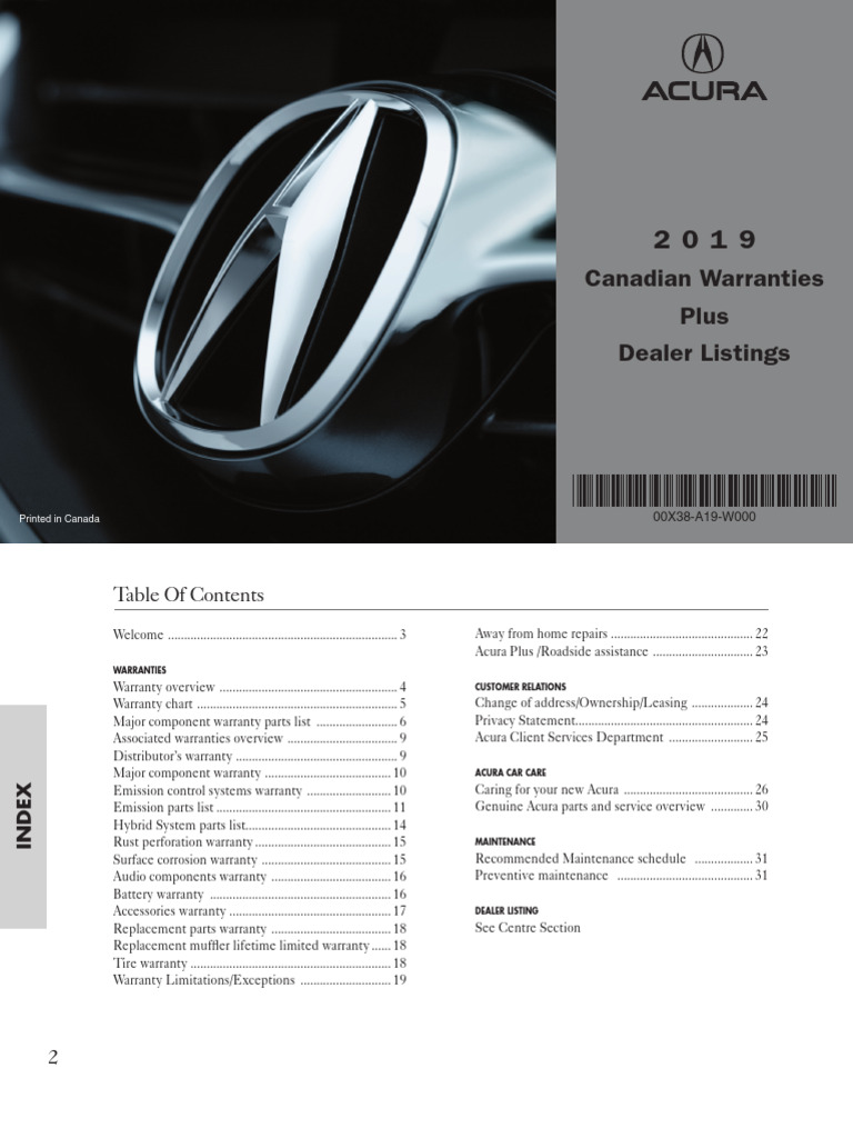 2019_ACURA_WARRANTY_ENGLISH | PDF | Electric Motor | Anti Lock Braking System
