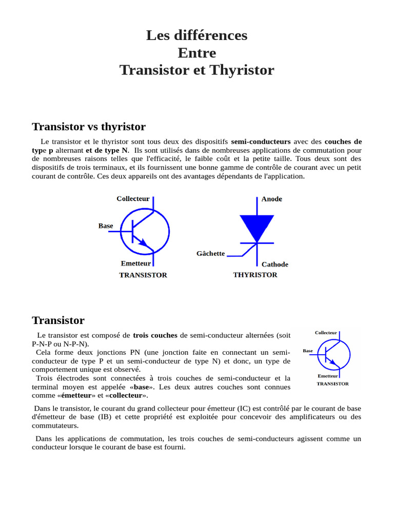 Les Diff Rences Entre Transistor Et Thyristor 1744589432 | PDF ...