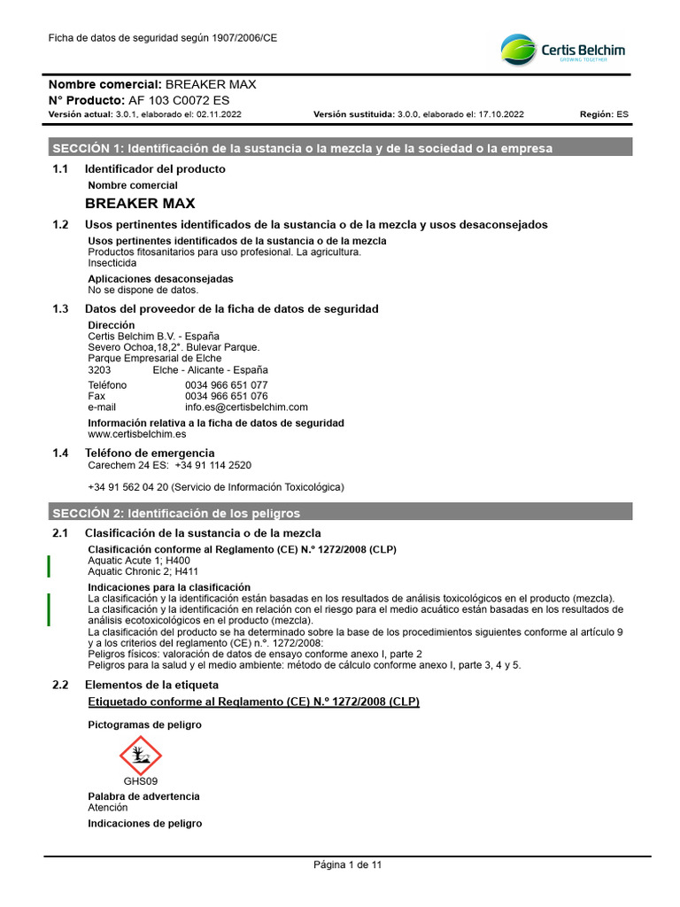 BREAKER MAX MSDS | PDF | Química