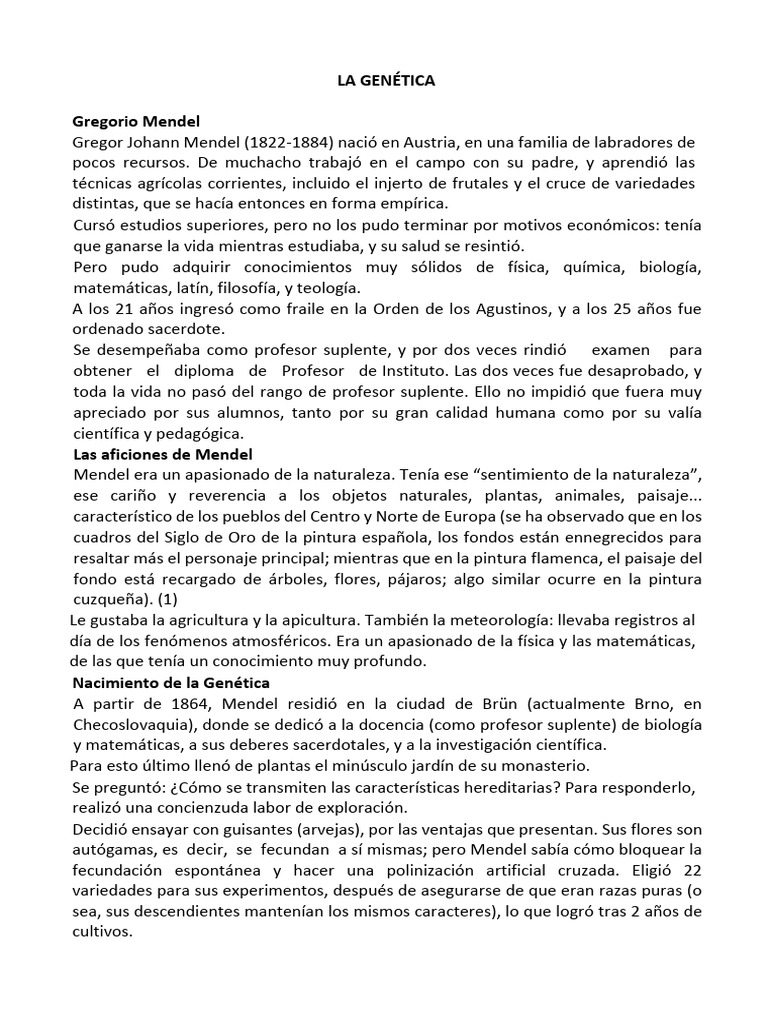 Gregorio Mendel | PDF | Dominancia (Genética) | Gene