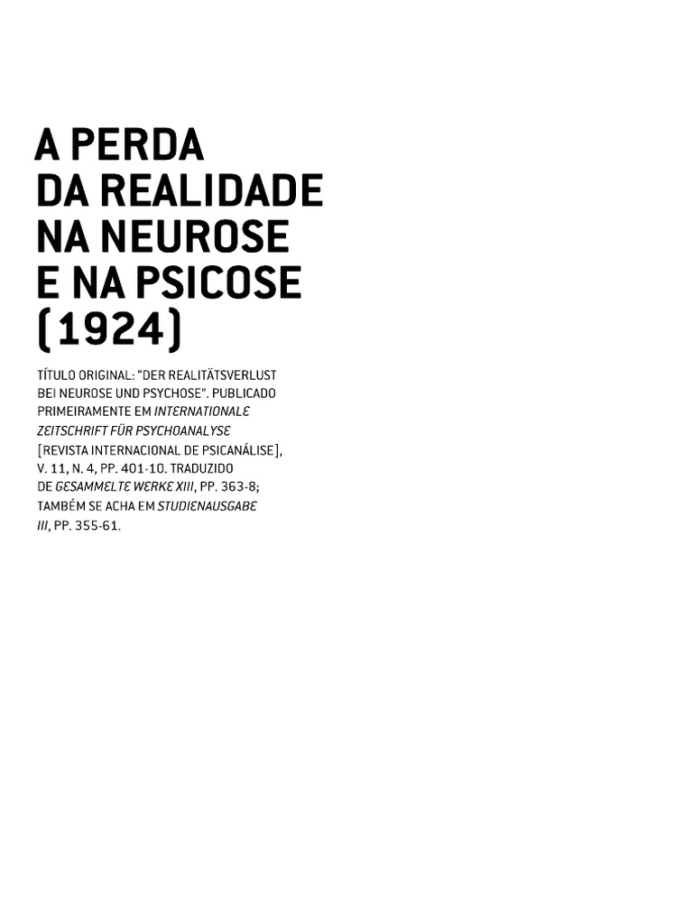 A Perda Da Realidade Na Neurose e Na Psicose (1924) | PDF