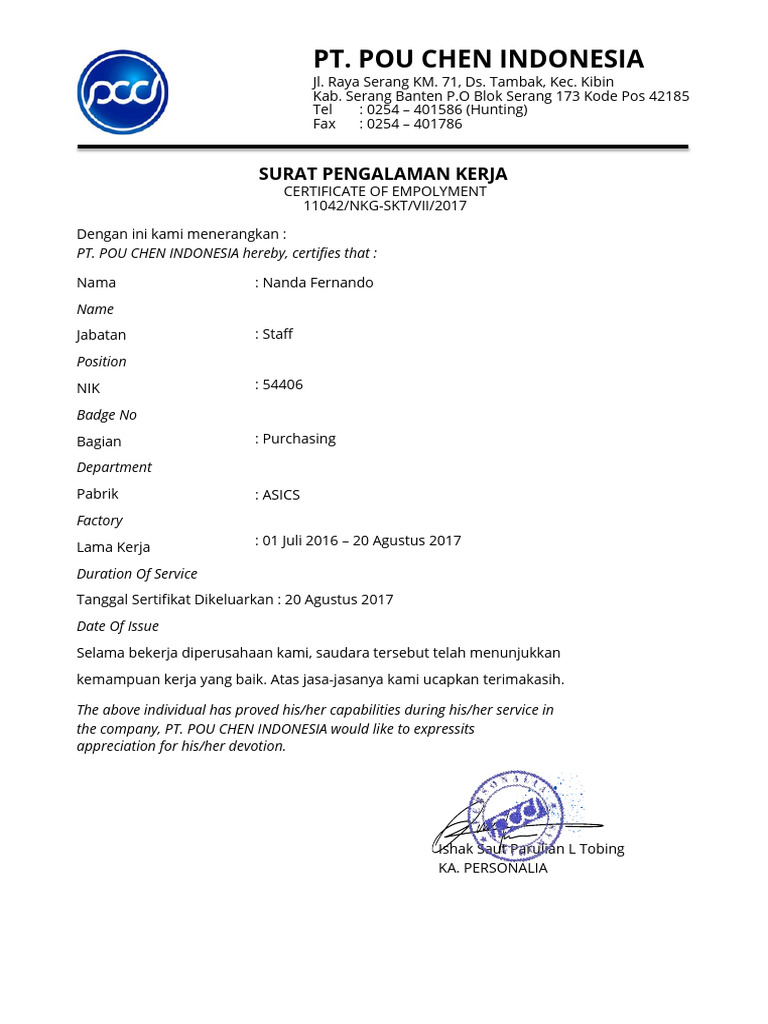Paklaring Pt-Nikomas-Gemilang - Nando - PDF 20250307 114857 0000 | PDF