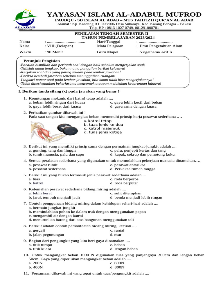 Ujian Tengah Semester Genap IPA Kelas VIII (2023 - 2024) | PDF