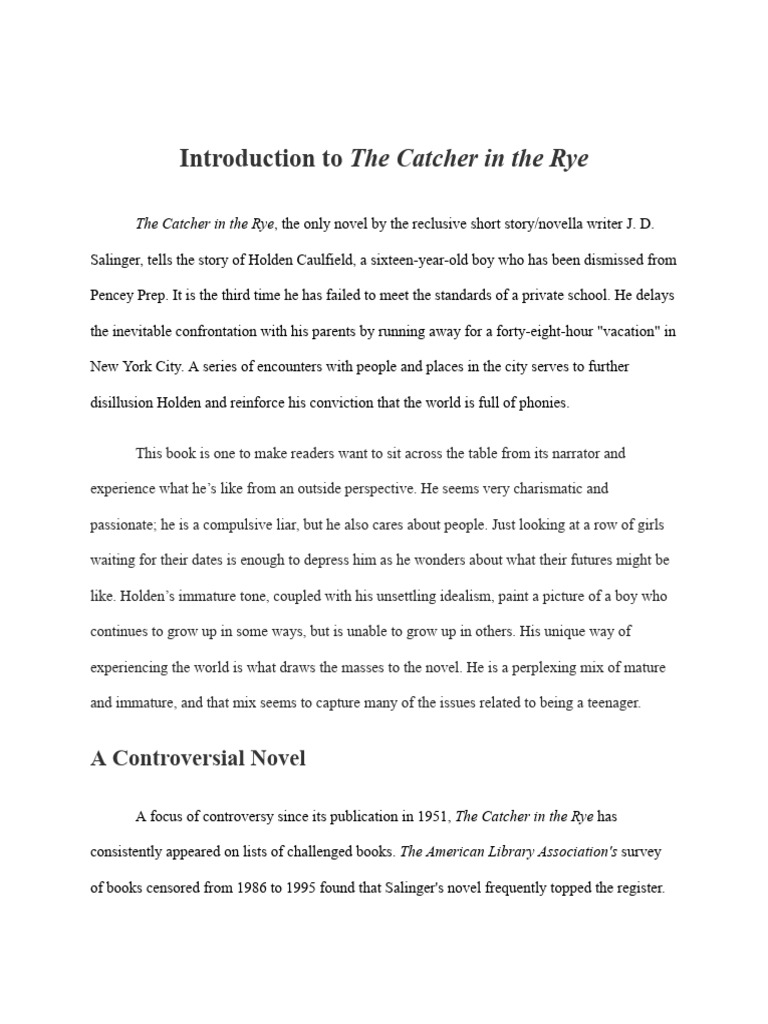 Introduction To The Cathcher in The Rye | PDF