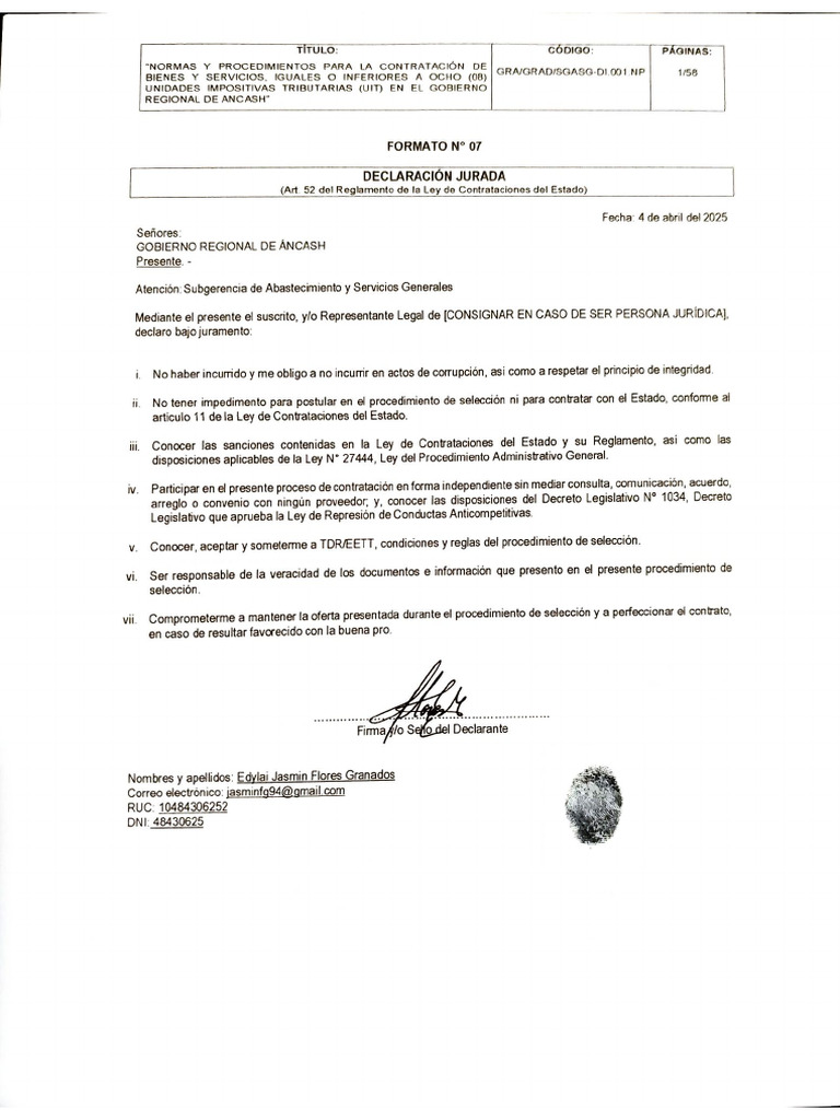 Anexos - Declaración Jurada | PDF