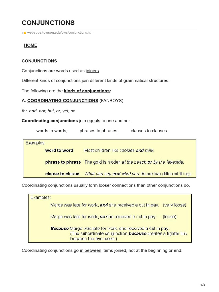 Webapps Towson edu-CONJUNCTIONS | PDF | Semantics | Linguistics
