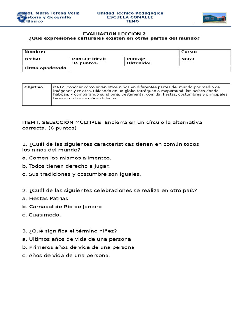 EVALUACIÓN LECCIÓN 2 Historia | PDF