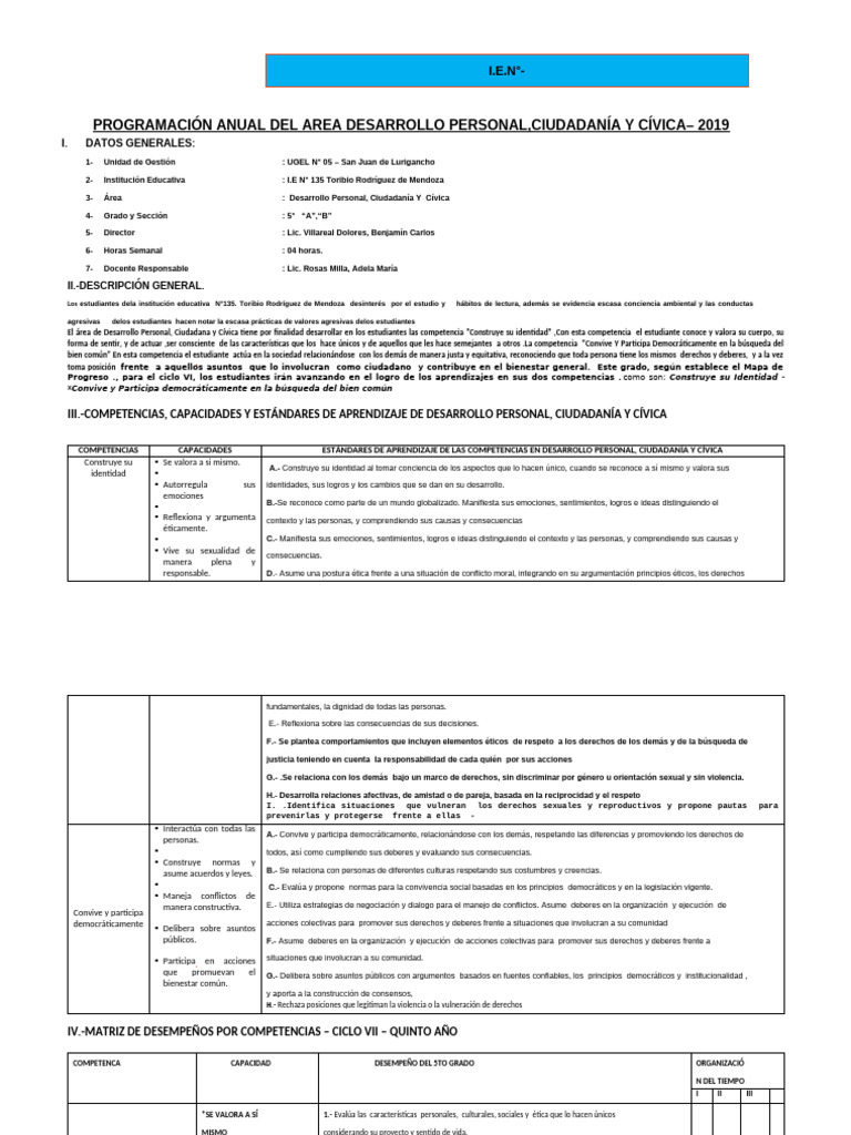 5to Programacion Anual DPCC 5 | PDF | Enseñando | La sexualidad humana